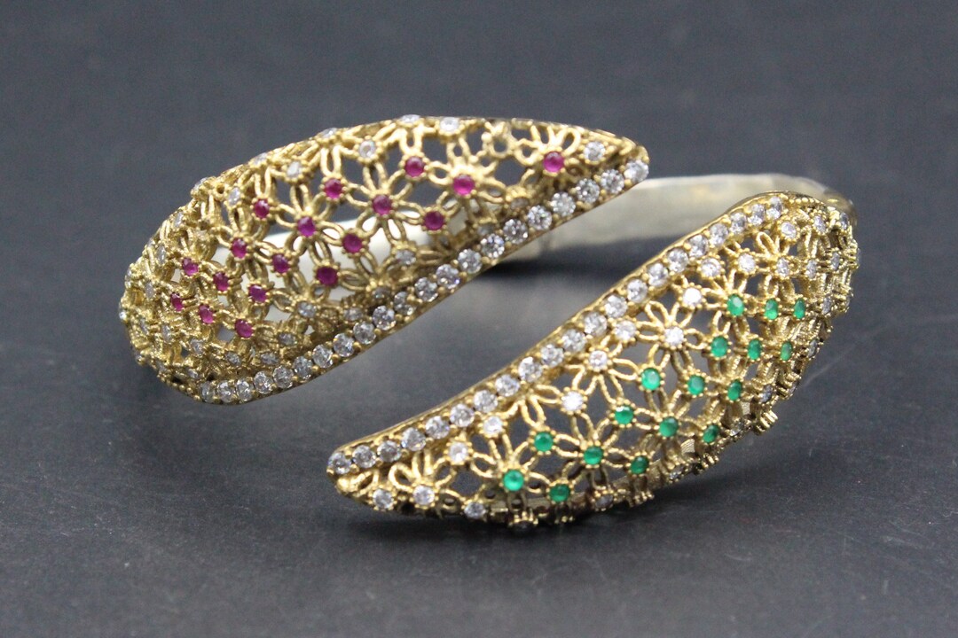 Turkish Sterling Silver Bronze Cuff Bracelet: Ruby, Emerald & Zircon - Etsy