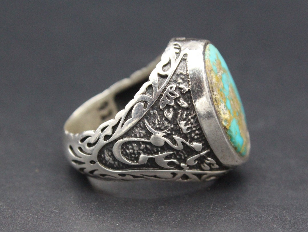 Unique Silver Turkish Silver Ring, Natural Turquoise Stones Ring ...