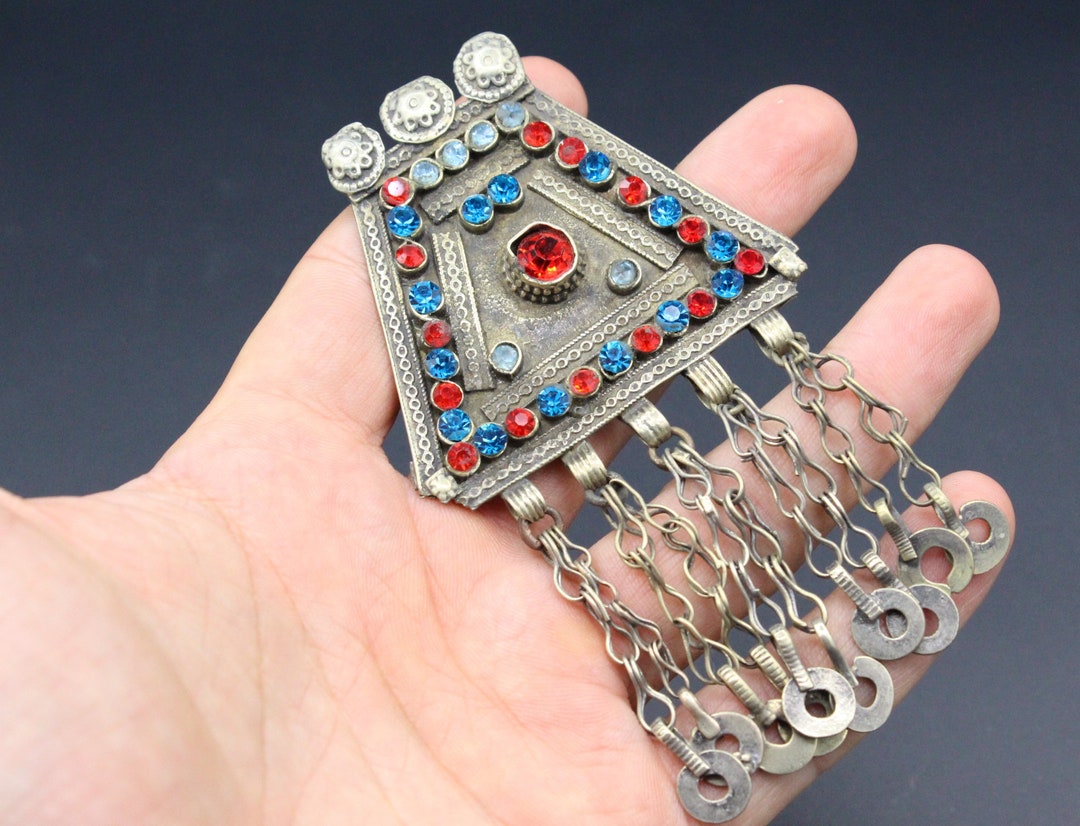 Vintage Afghan Pendant - Belly Dance Glass Beads Gypsy Pendant - Kuchi ...