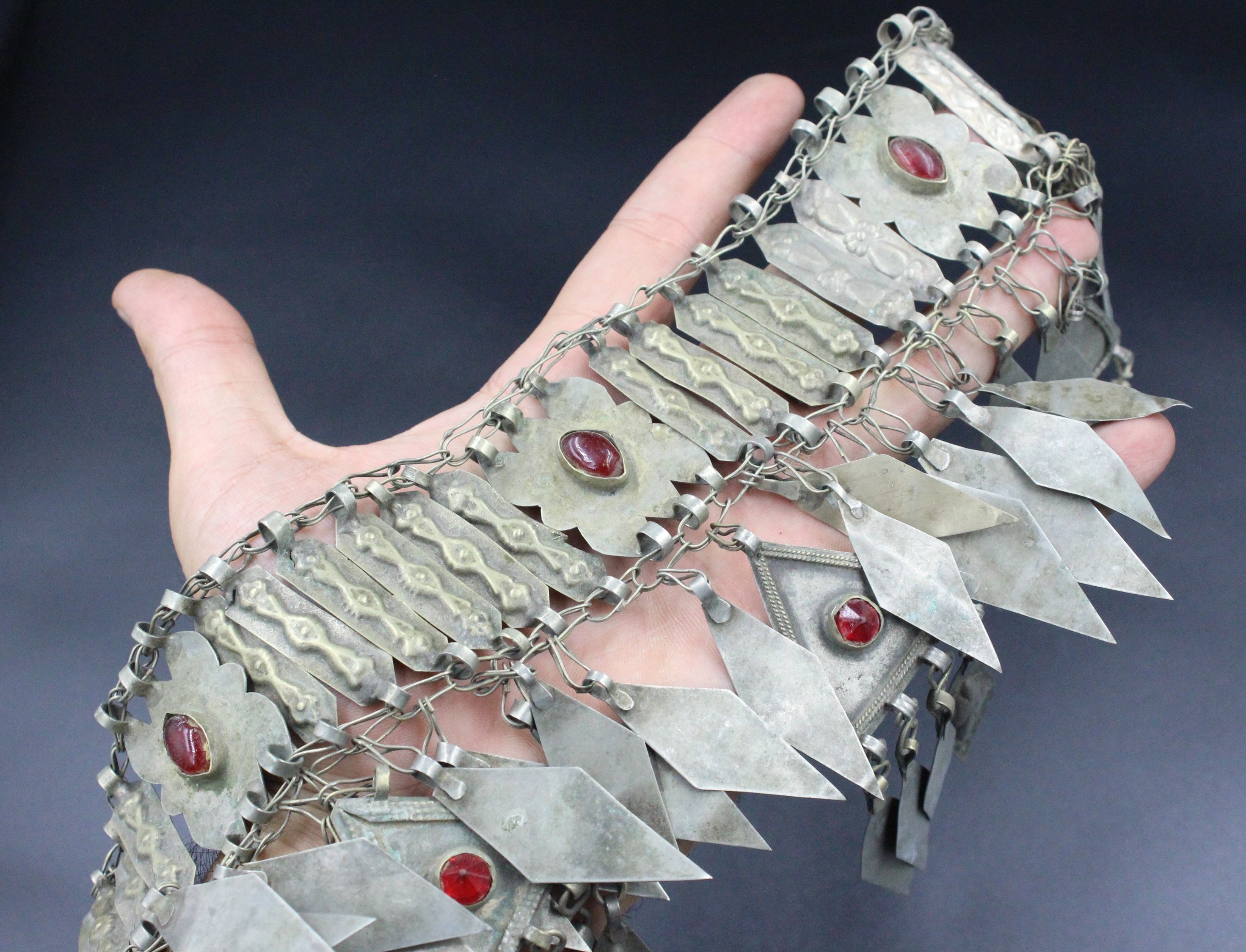 Vintage Turkmen Headpiece, Ethnic Tribal Alpaka Head Jewelry, Glass ...