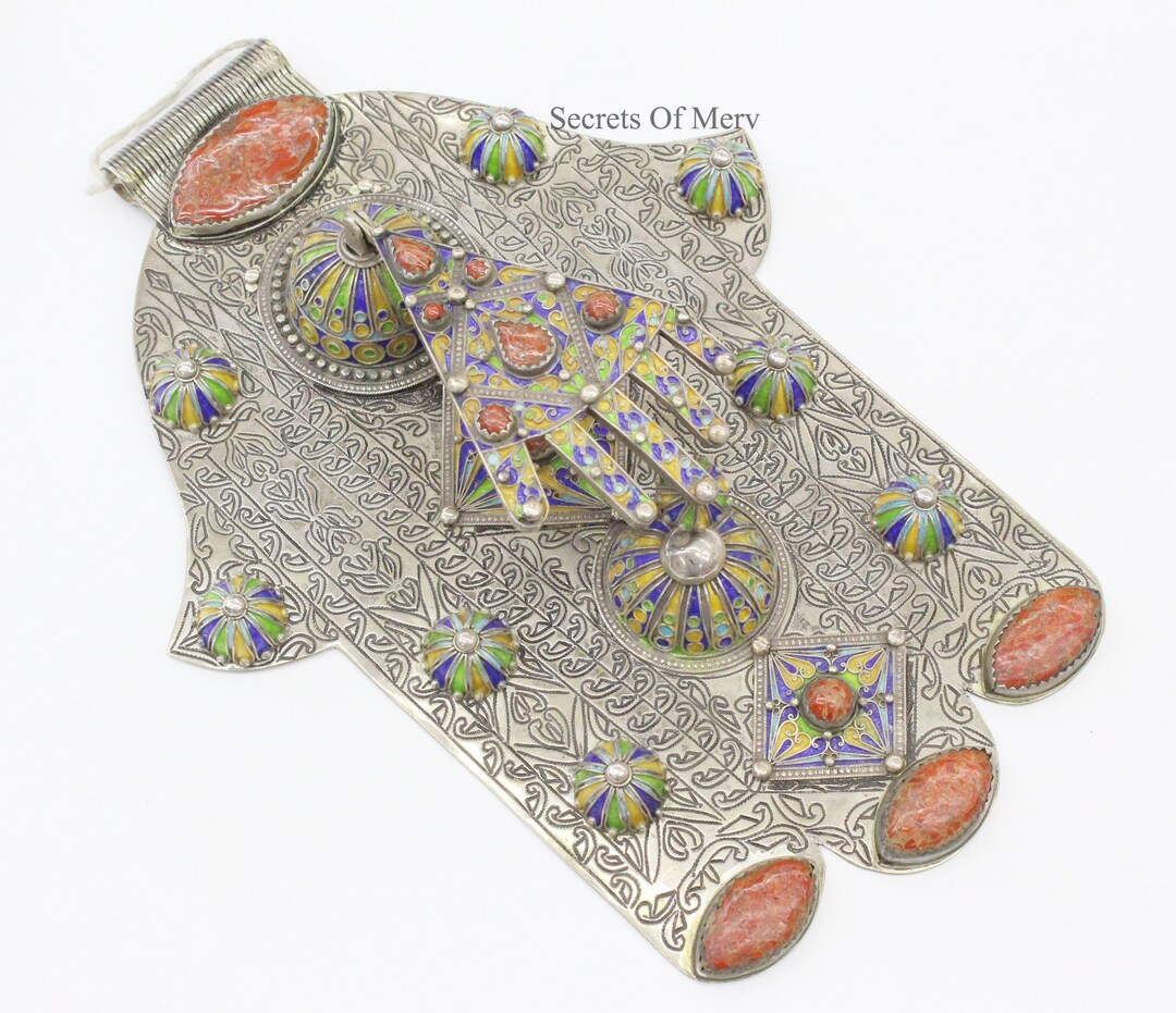 Moroccan Tuareg Silver Hand of Fatima Door Knocker: Coral & Enamel - Etsy