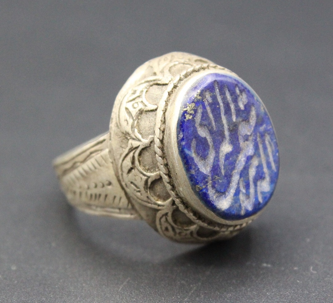 Afghan Silver Mughal Ring, Arabic Scripture Intaglio Ring, Lapis Lazuli ...
