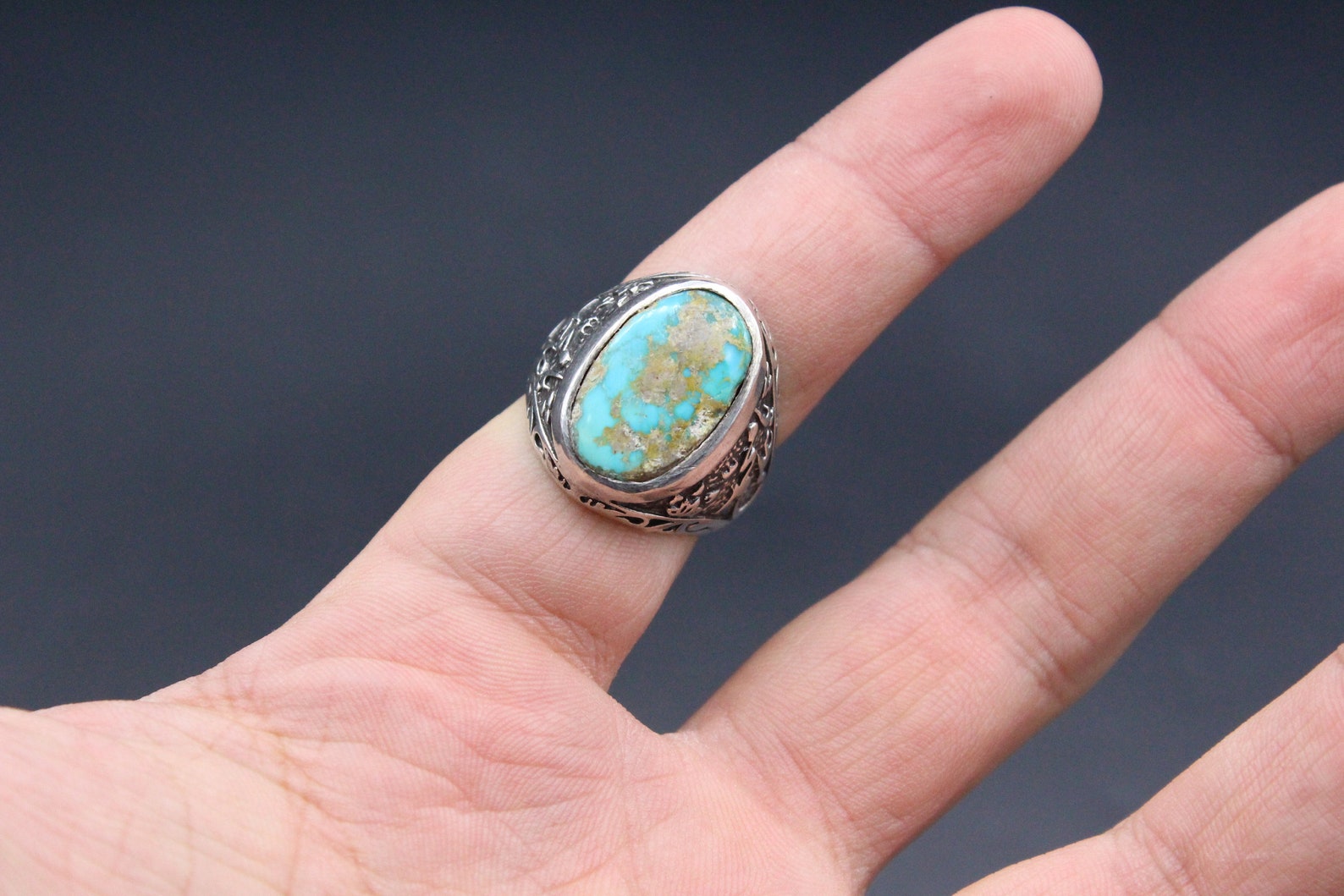 Unique Silver Turkish Silver Ring Natural Turquoise Stones - Etsy