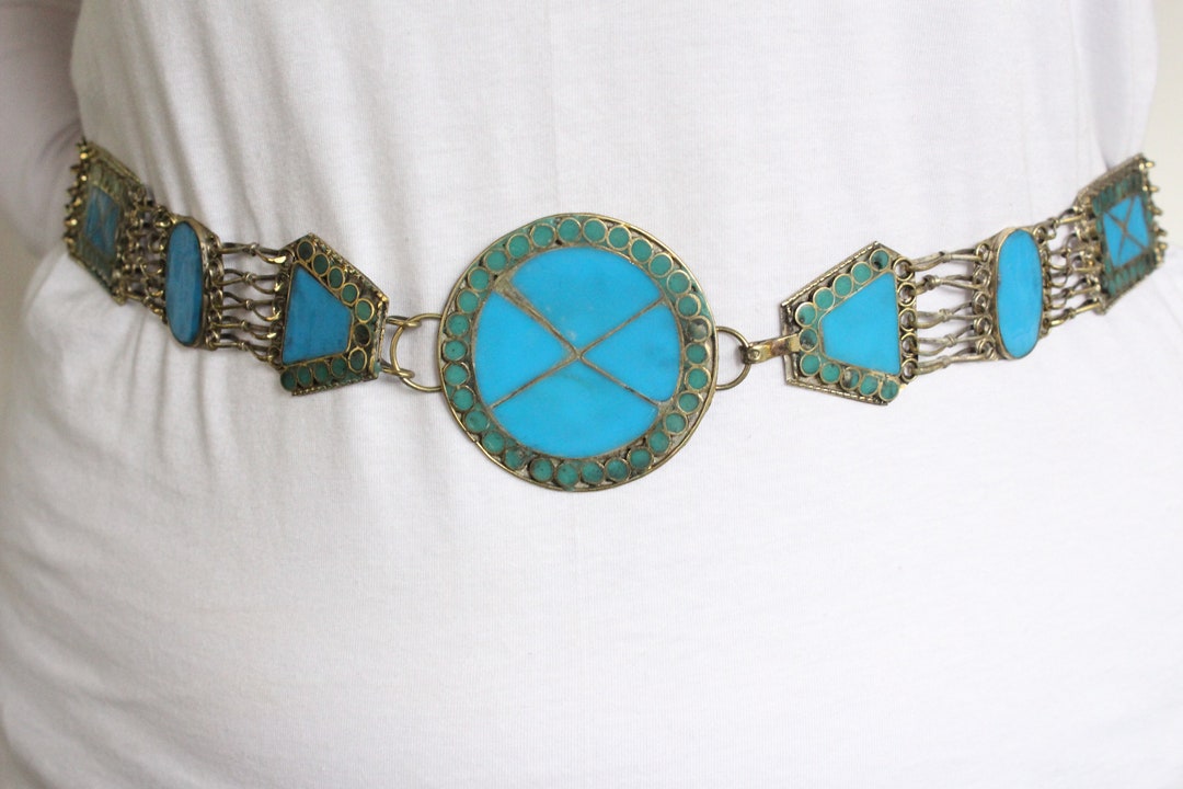 Vintage Kuchi Afghan Tribal Belt, Gypsy Costuming Belt, Blue Enamel ...