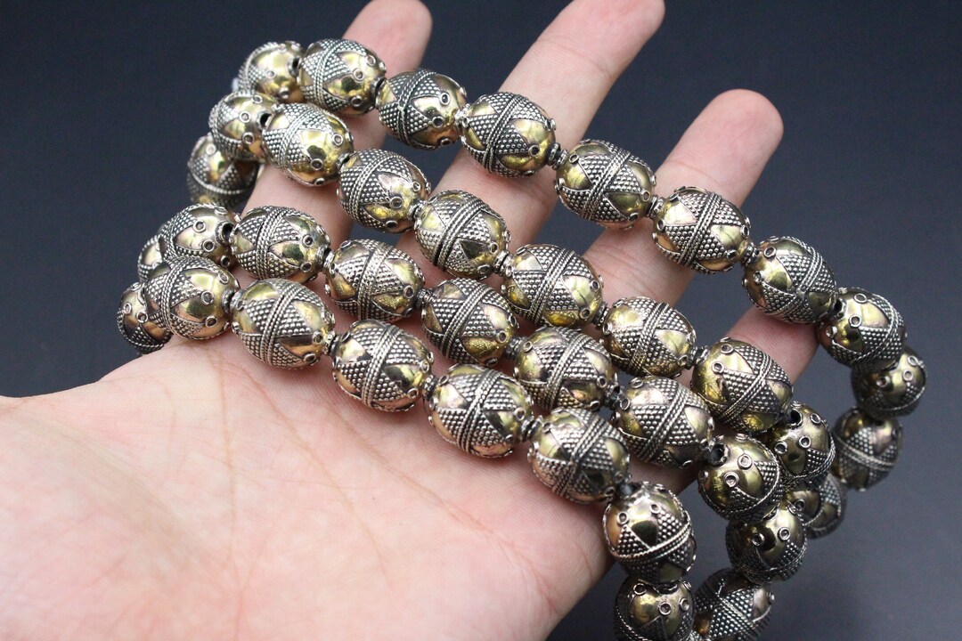 16 X 12mm Beads, Turkmen Gold Gilded Beads, Belly Dance Beads, Ethnic ...