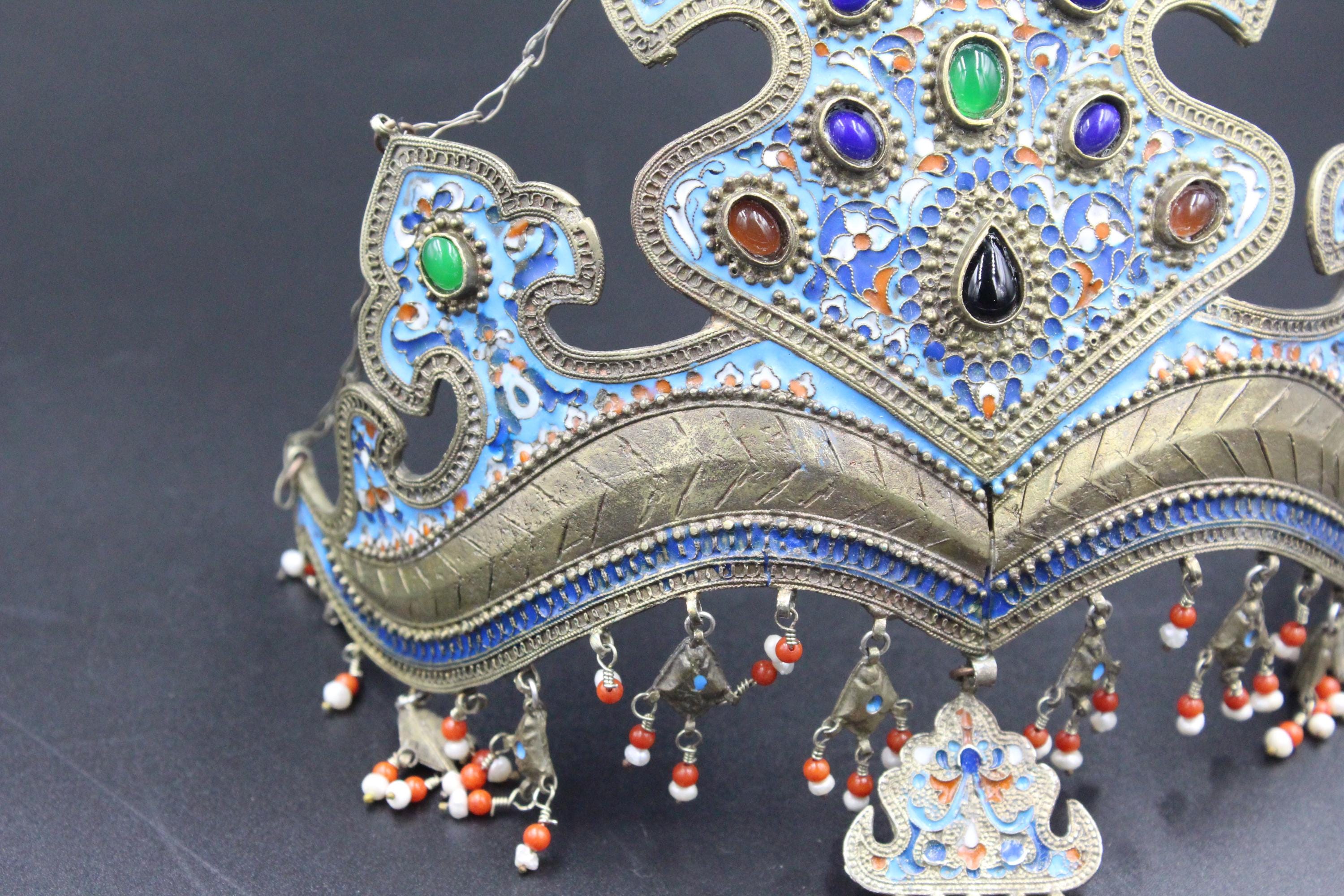 Uzbek Traditional Wedding Crown, Gemstones Beads Handmade Crown, Tribal ...