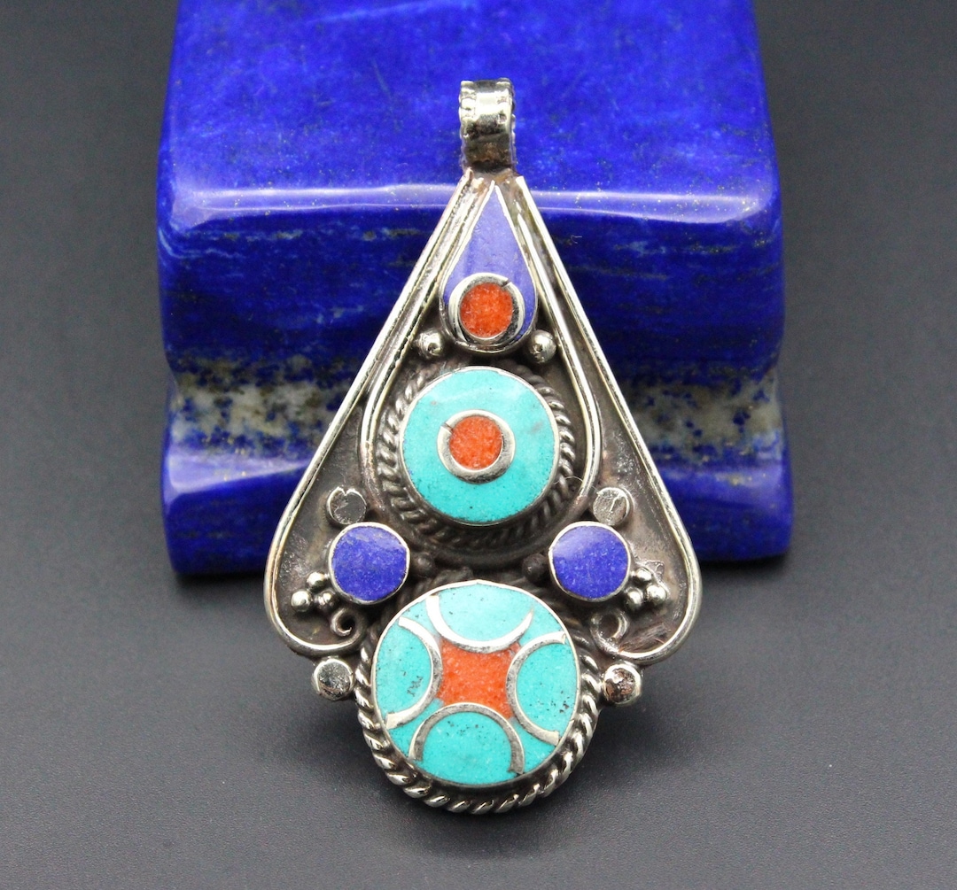 Beautiful Nepalese Pendant, Tibetan Coral & Turquoise Pendant, Gypsy ...