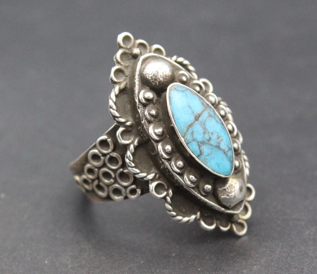 Vintage Turkmen Silver Ring Turquoise Stone Ethnic Ring - Etsy