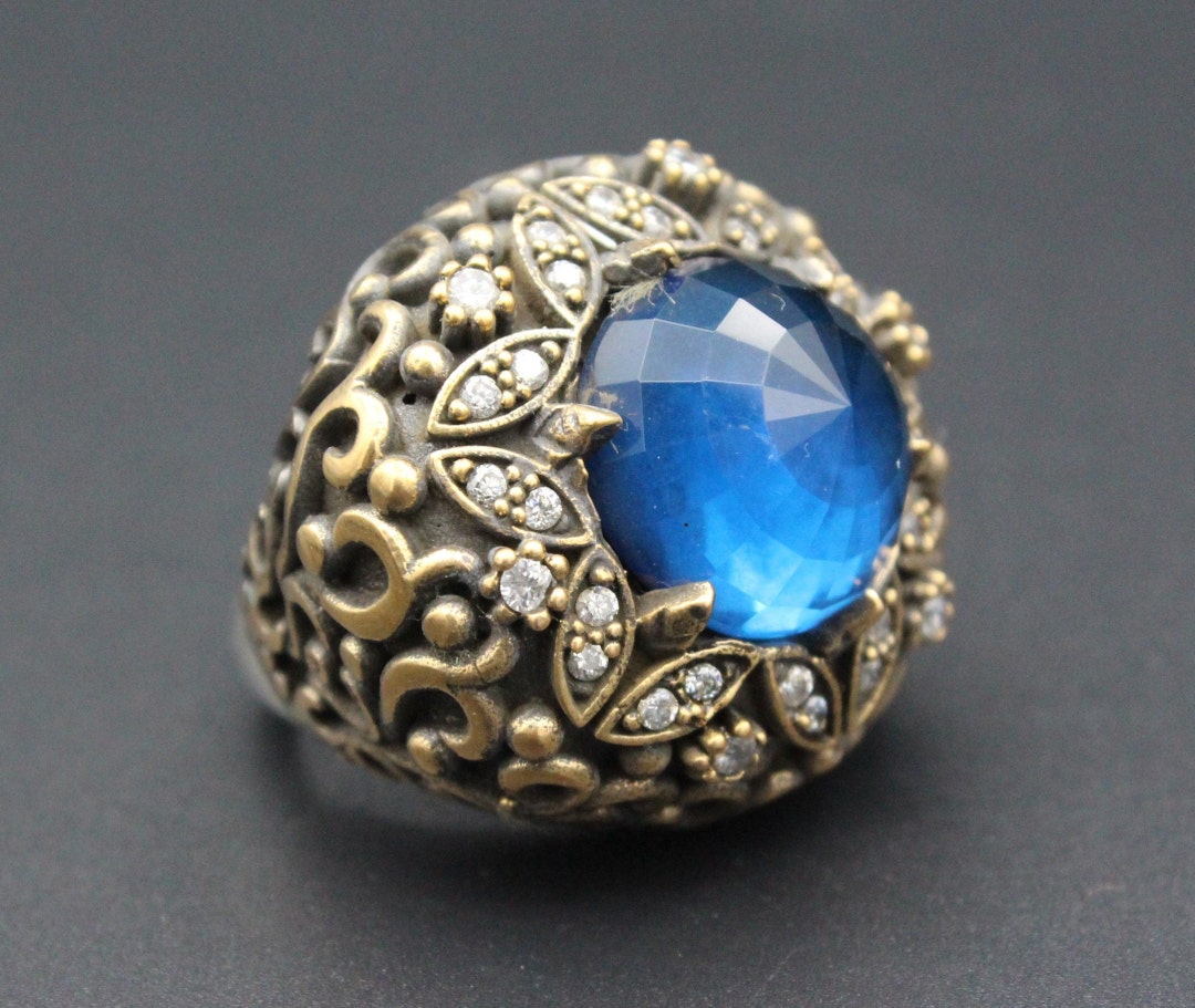 Turkish Sterling Silver Bronze Ring: Blue Zircon Bead, Size 7.5 - Etsy