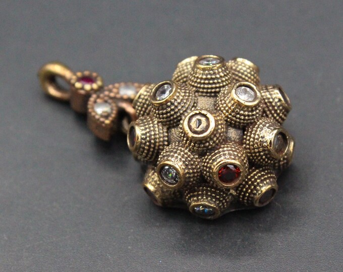 Turkish Sterling Silver & Bronze Pendant, Zircon Beads Pendant, Grapes ...