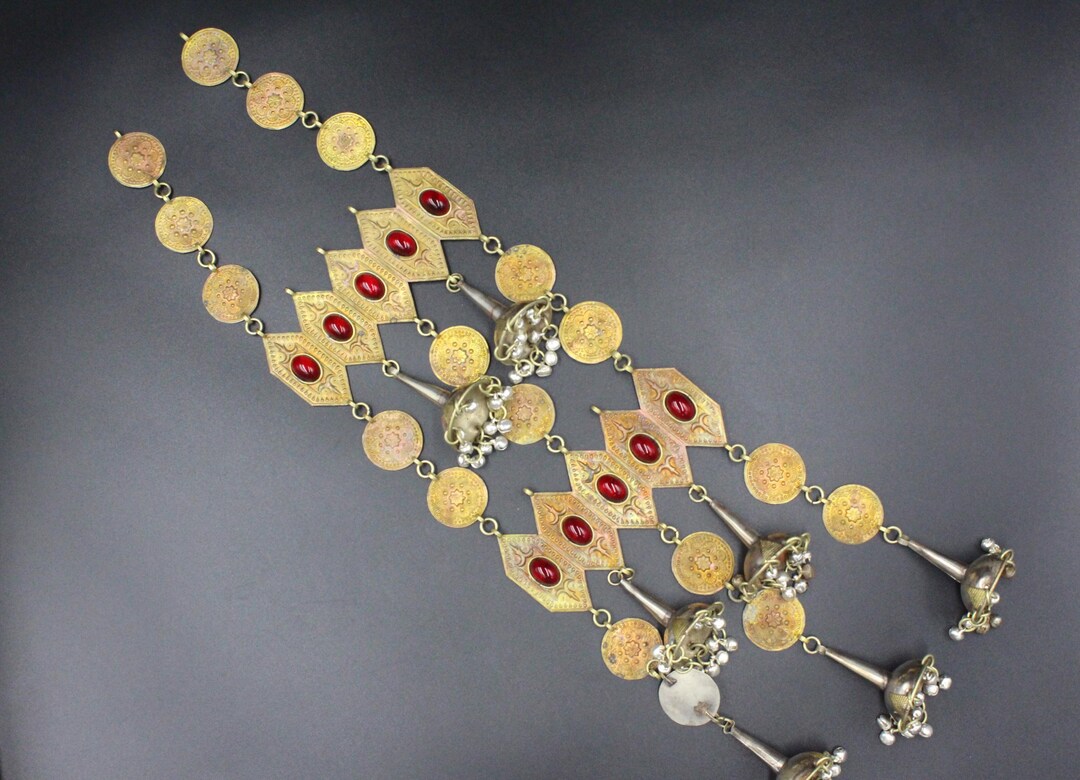 Turkmen Large Necklace, Gold Tone Chunky Necklace, Turkmen Jewelry ...