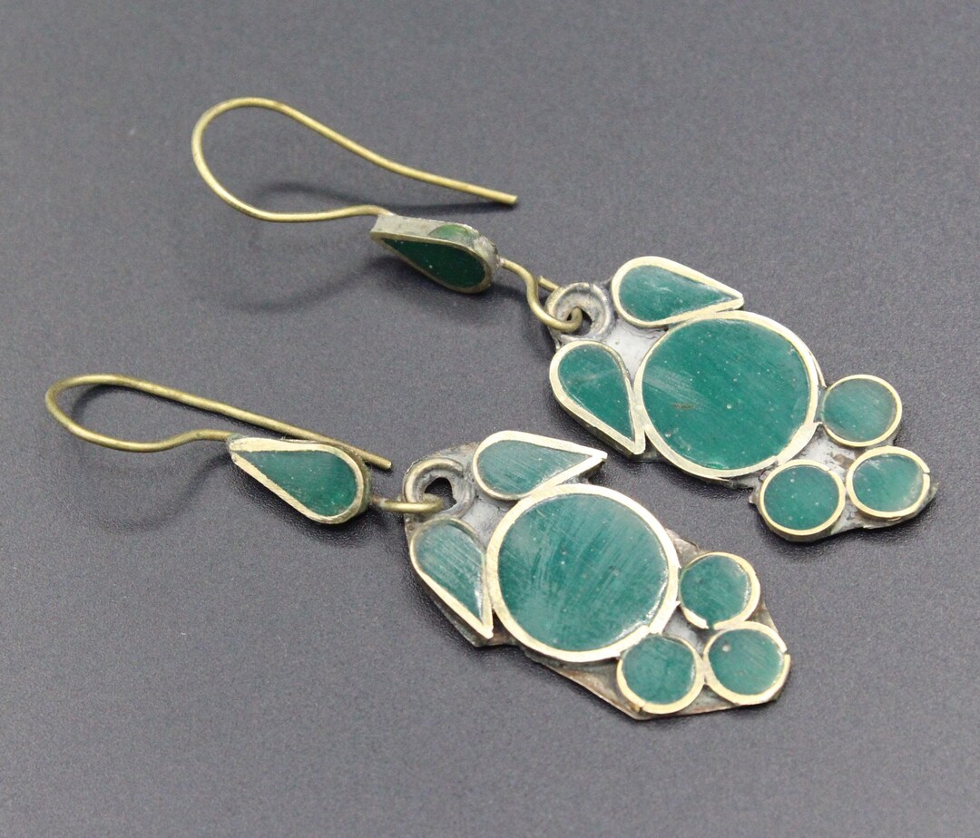 Afghan Tribal Earrings, Green Enamel Beads Earrings, Costuming Earrings, Alpaka Boho Earrings ...