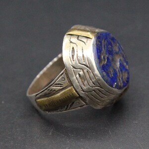 Afghan Silver Mughal Ring, Animal Deer Intaglio Ring, Lapis Lazuli ...