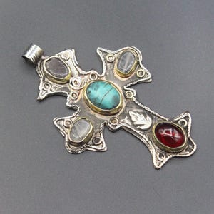 Turkmen Cross Pendant, Turquoise Stone Cross Pendant, Gemstones Beads ...