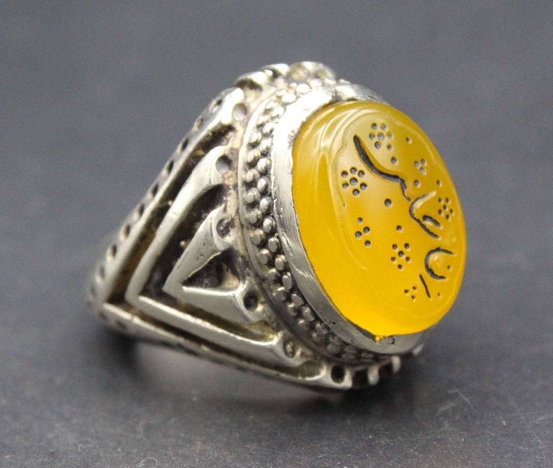 Turkish Silver Ring, Agate Stone Ring, Arabic Scripture Intaglio Silver ...