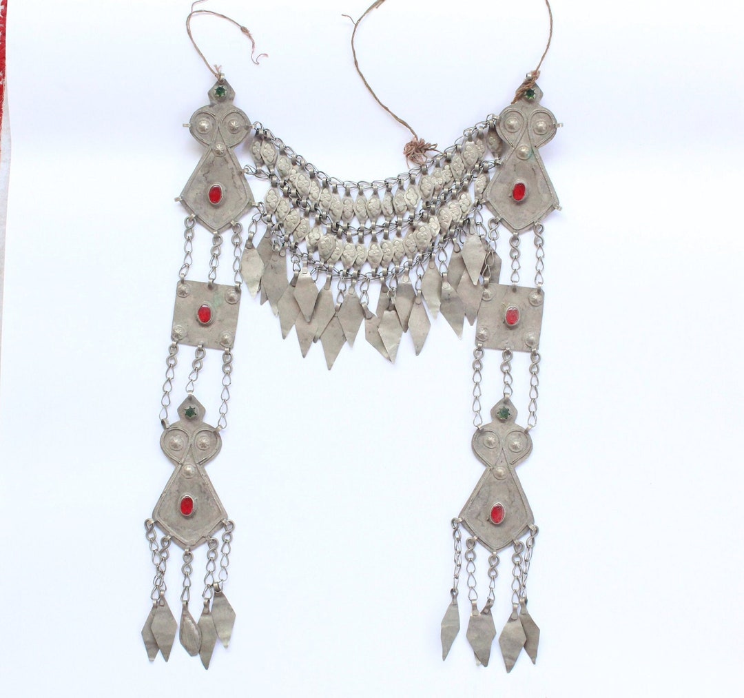 Vintage Turkmen Headpiece, Ethnic Tribal Alpaka Head Jewelry, Glass ...