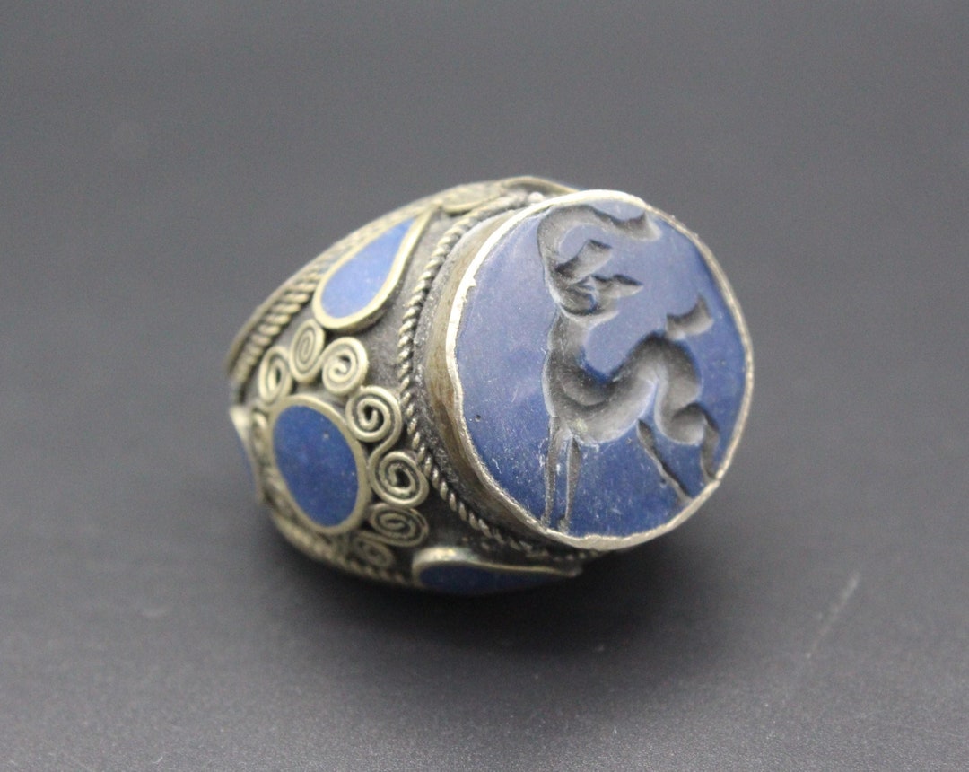 Vintage Afghan Ring, Deer Intaglio Belly Dance Ring, Tribal Enamel ...