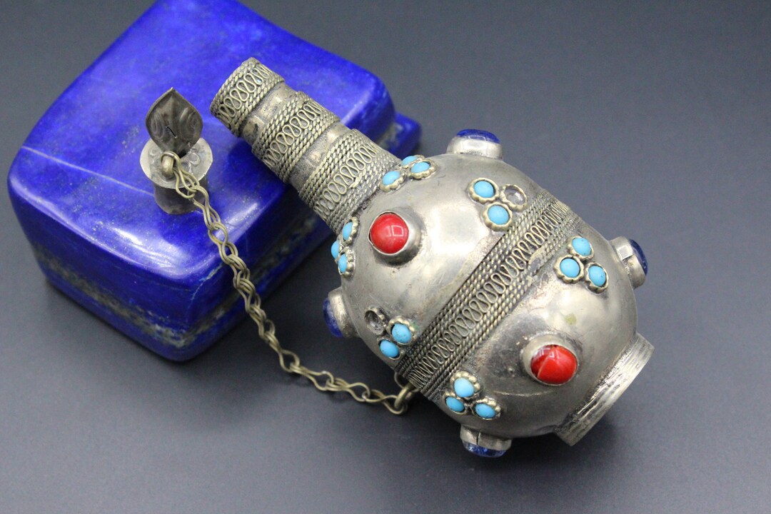 Afghan Traditional Turquoise Beads Box, Vintage Boho Canteen, Ethnic ...