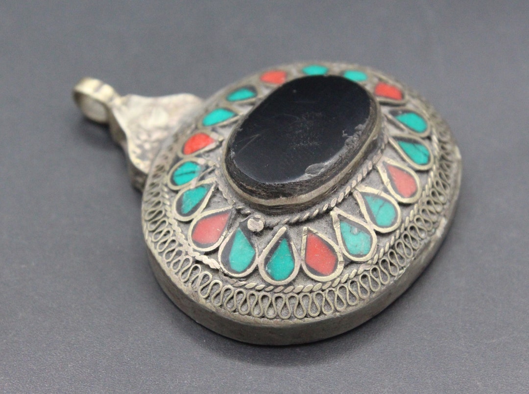 Vintage Afghan Kuchi Alpaka-silver Glass Onyx Stones, Colorful Enamel ...