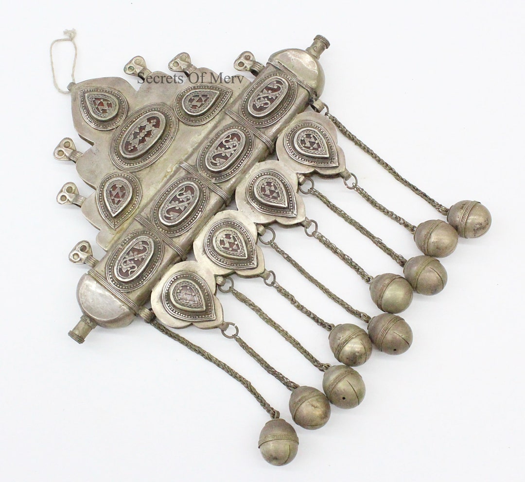 Kazakh Traditional Silver Pendant, Amulet Tumar Ethnic Pendant, Tassels ...