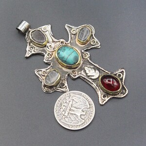 Turkmen Cross Pendant, Turquoise Stone Cross Pendant, Gemstones Beads ...