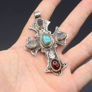Turkmen Cross Pendant, Turquoise Stone Cross Pendant, Gemstones Beads ...