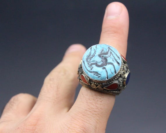 Vintage Afghan Ring, Deer Intaglio Belly Dance Ring, … - Gem