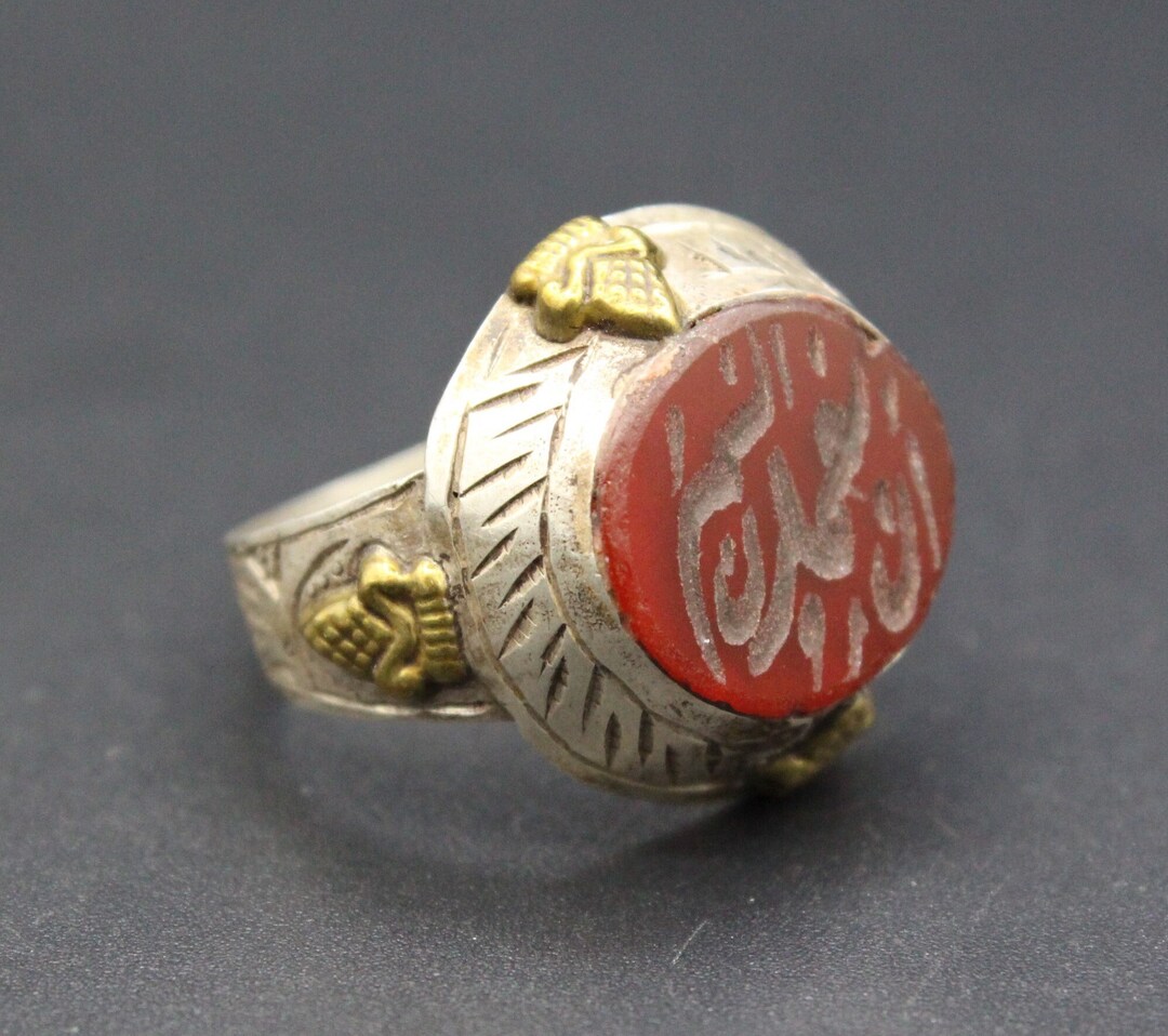 Afghan Silver Mughal Ring, Arabic Intaglio Ring, Carnelian Stone Tribal ...