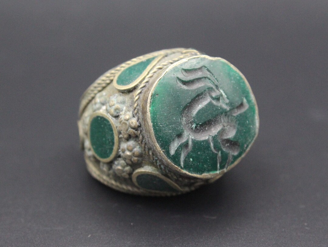 Vintage Afghan Ring, Deer Intaglio Belly Dance Ring, Tribal Enamel ...