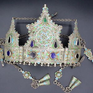 Moroccan Silver Judaica Wedding Crown, Enamel Workmanship Silver Crown ...