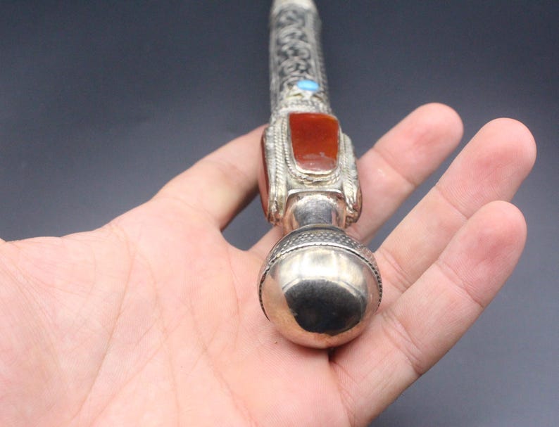 Turkmen Judaica Torah Pointer, Carnelian Stone Torah Yad, Long Alpaka ...