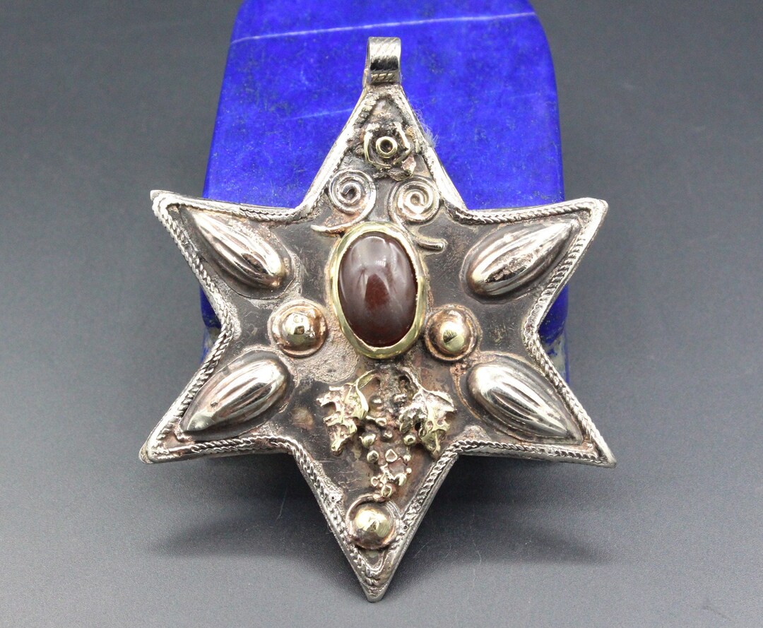 Turkmen Judaica Star Pendant, Carnelian Stones Pendant, Handmade ...