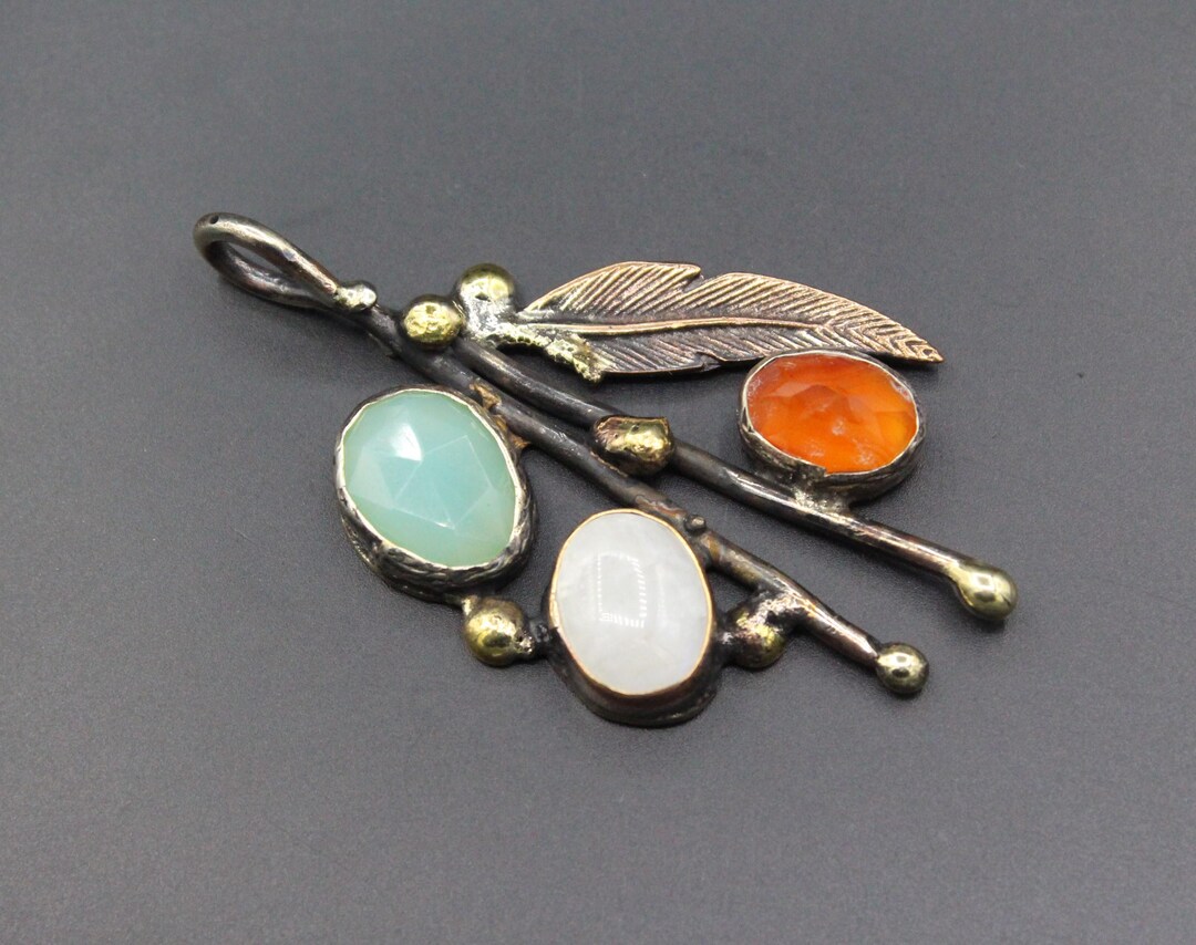 Turkish Ottoman Bronze Colorful Gemstones Pendant, Leaf Design Pendant ...