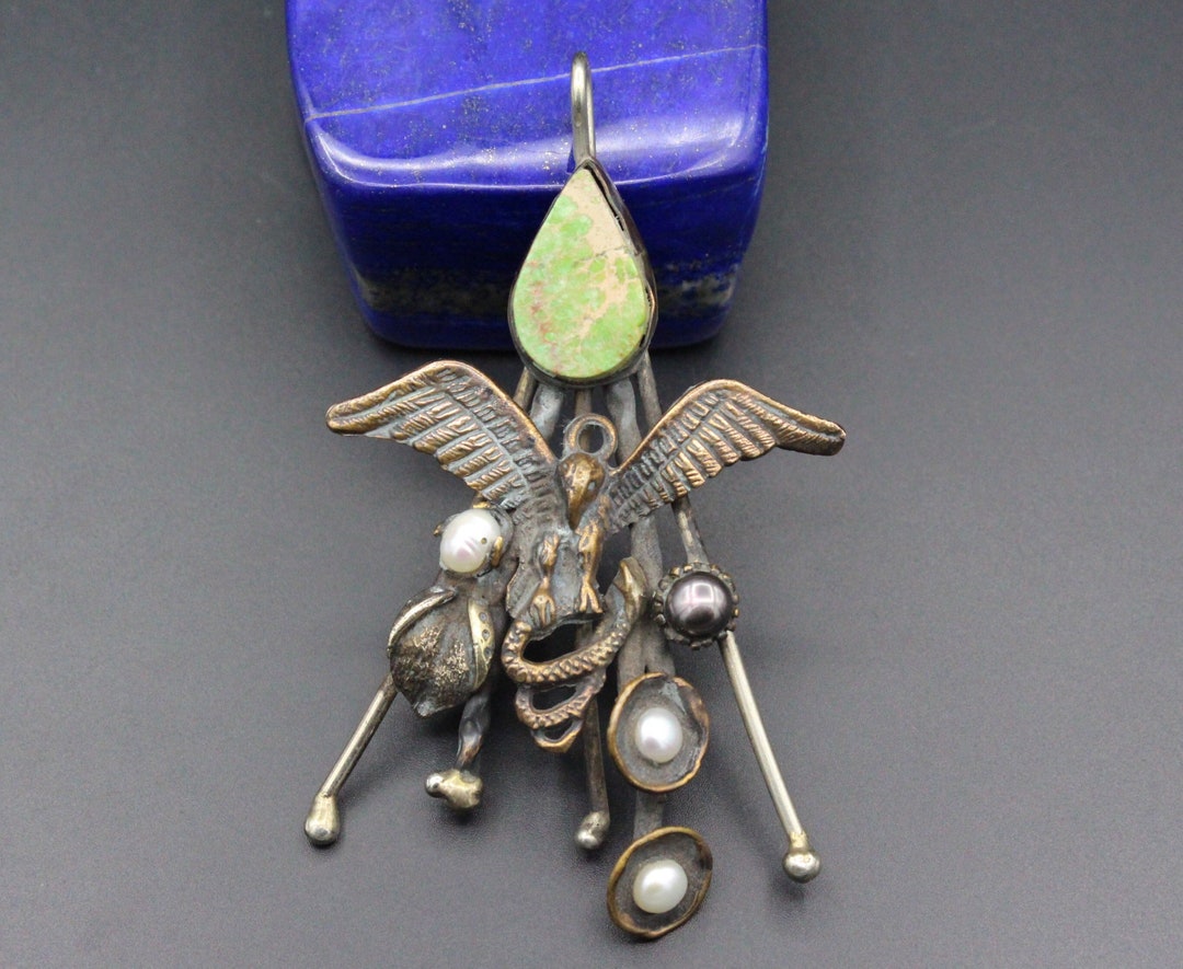 Turkish Ottoman Bronze Gemstones Stones Pendant, Eagle & Snake Shape ...