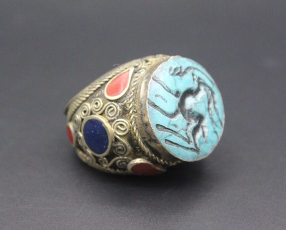 Vintage Afghan Ring, Deer Intaglio Belly Dance Ring, … - Gem
