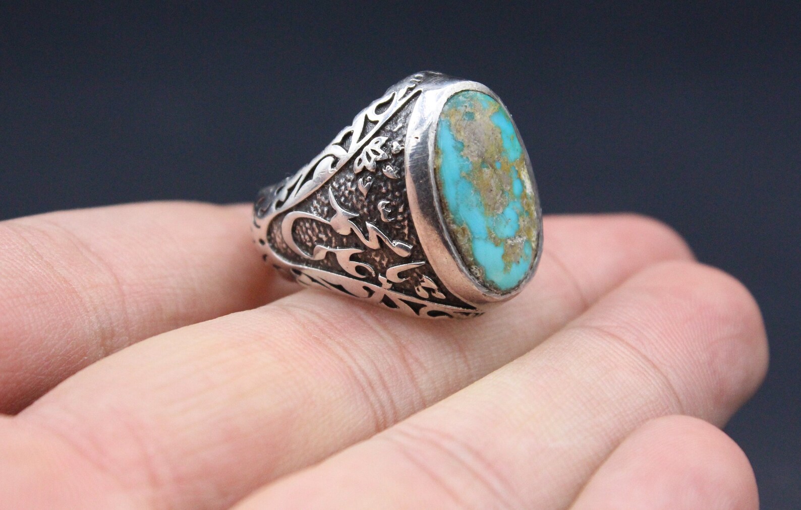 Unique Silver Turkish Silver Ring Natural Turquoise Stones | Etsy