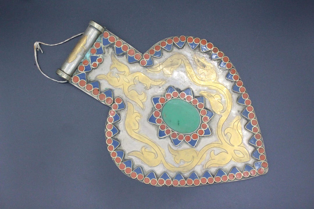 Turkmen Alpaca Asyk Pendant, Heart Shape Pendan Costuming Ethnic Tribal ...