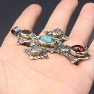 Turkmen Cross Pendant, Turquoise Stone Cross Pendant, Gemstones Beads ...