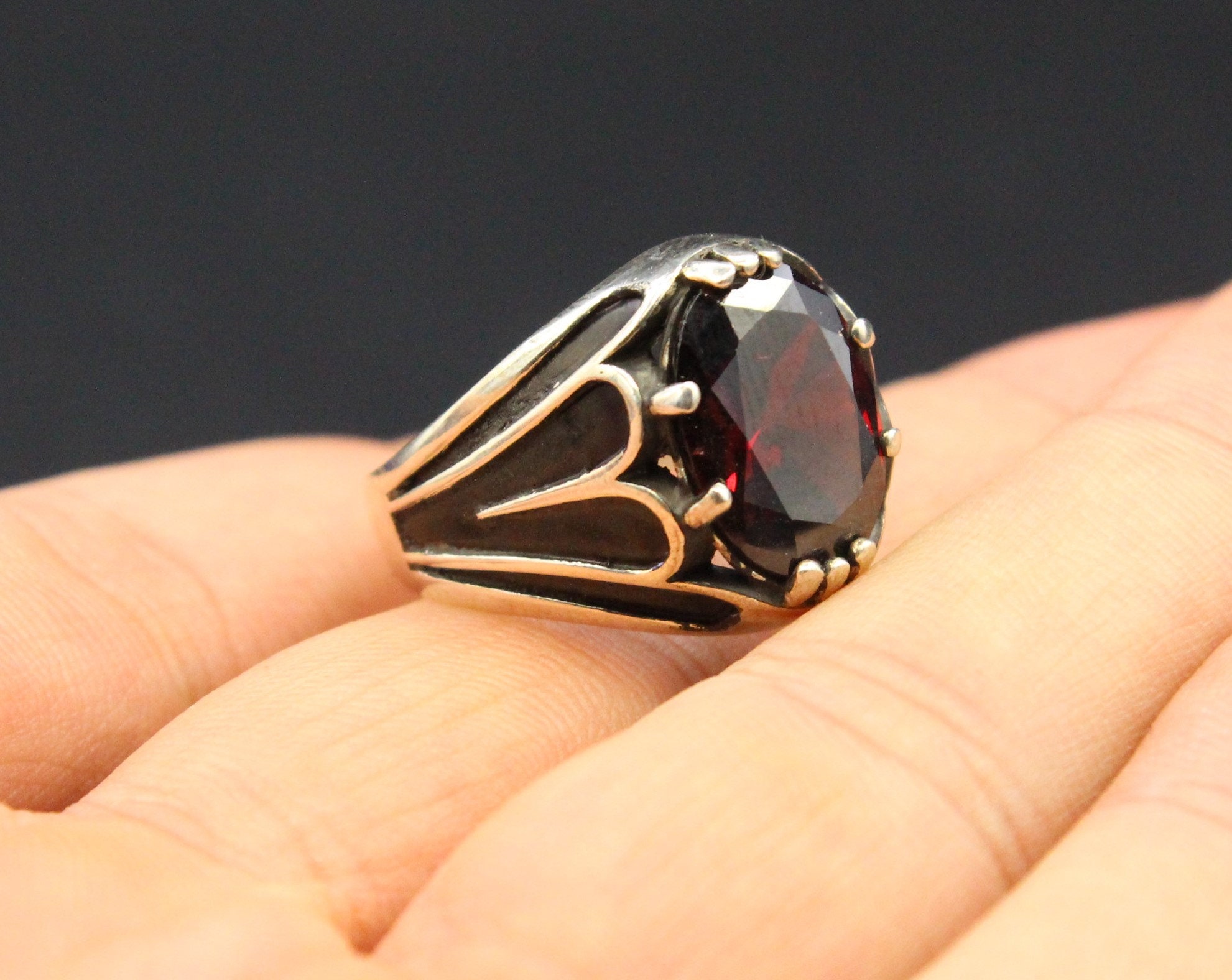 925K Sterling Silver Turkish Quartz Stone Ring Carved - Etsy