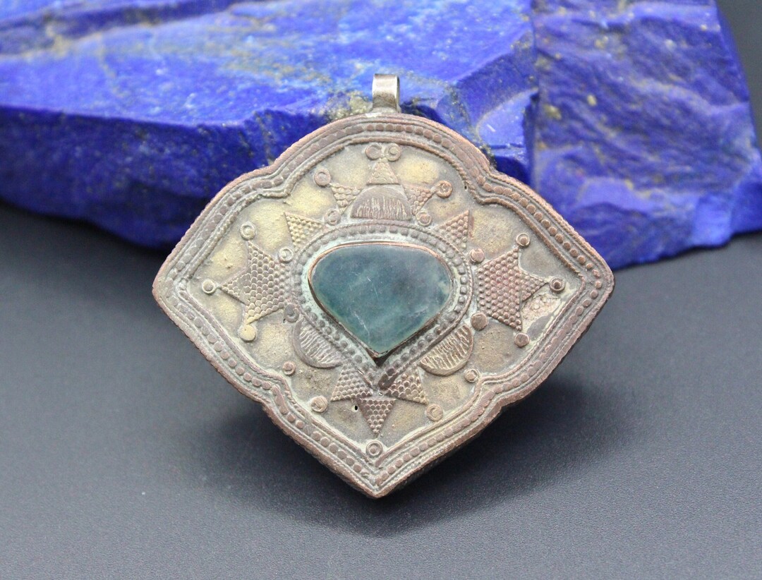 Kazakh Silver Jade Stone Pendant, Vintage Tribal Lovely Pendant, Old ...