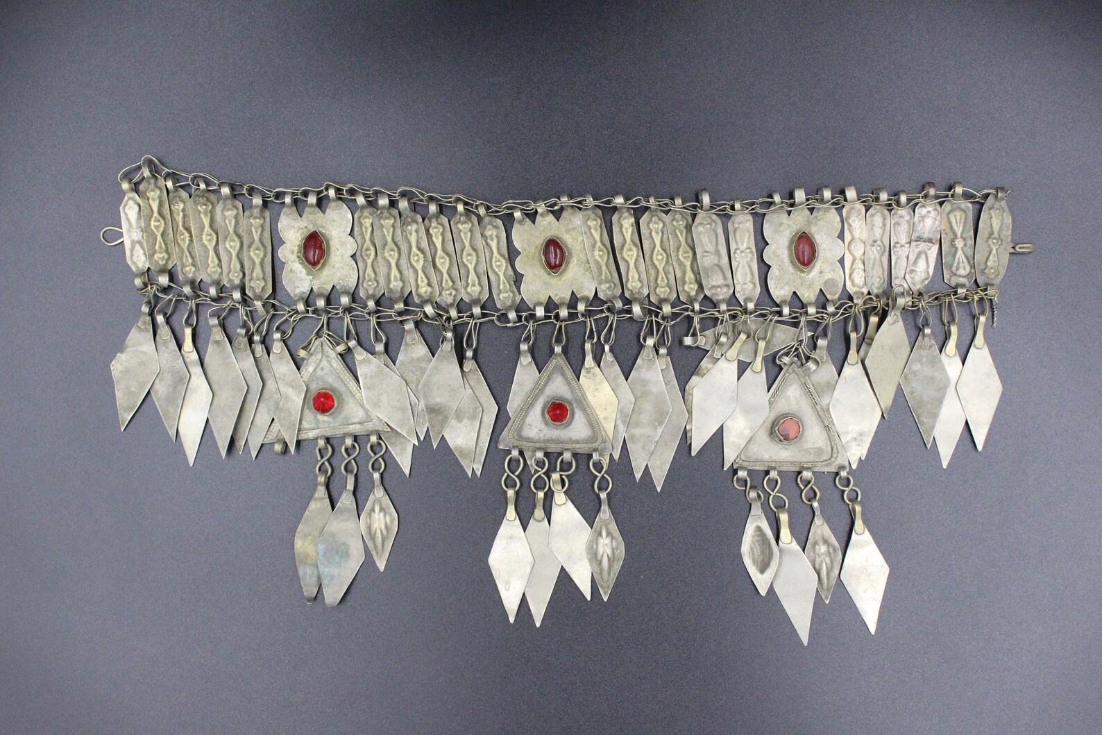 Vintage Turkmen Headpiece, Ethnic Tribal Alpaka Head Jewelry, Glass ...