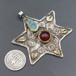 Turkmen Judaica Star Pendant, Multi Stones Pendant, Colorful Tribal ...