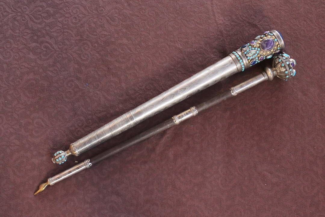 Judaica Long Pointer, Alpaka Partial Gold Wash Amethyst Stones Judaica ...