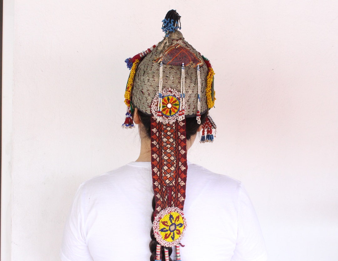 Afghan Turkmen Traditional Alpaka Tribal Hats, Vintage Hat, Dangly Boho ...