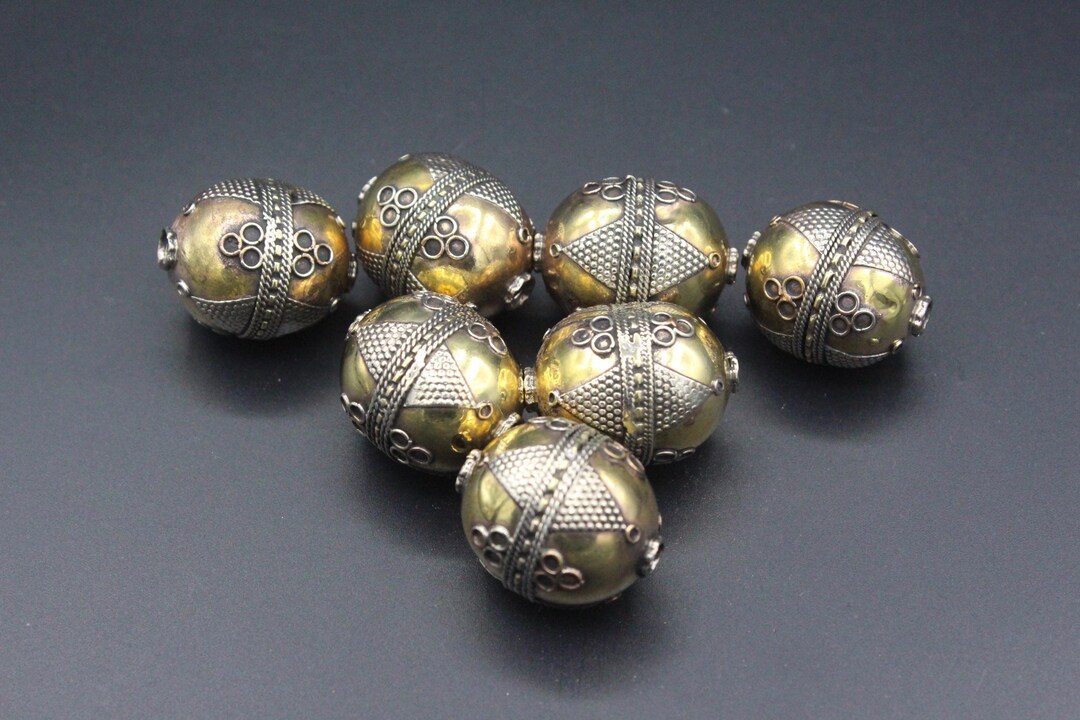 25mm X 20mm Turkmen Bicone Beads, Handmade Gold Gilded Beads, Ball ...