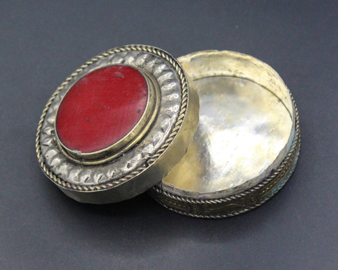 Afghan Alpaka Red Enamel Box, Ethnic Tribal Enamel Box, Pills Box ...