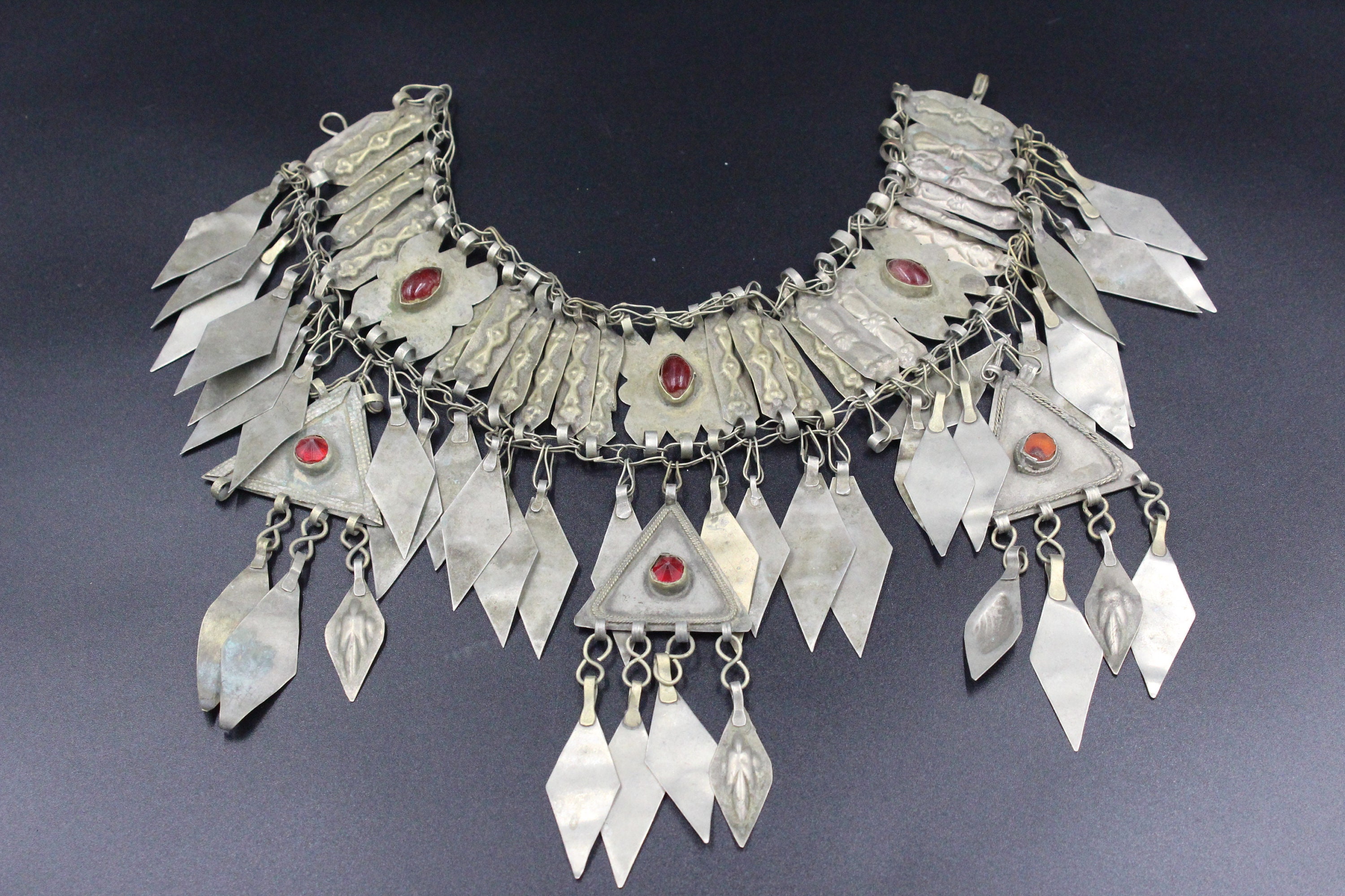 Vintage Turkmen Headpiece, Ethnic Tribal Alpaka Head Jewelry, Glass ...