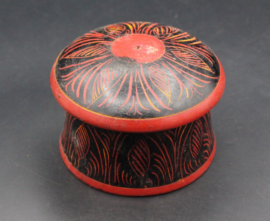 Afghan Spice Box Wooden Dome Lid Box, Tribal Decorative Jar Keepsake ...
