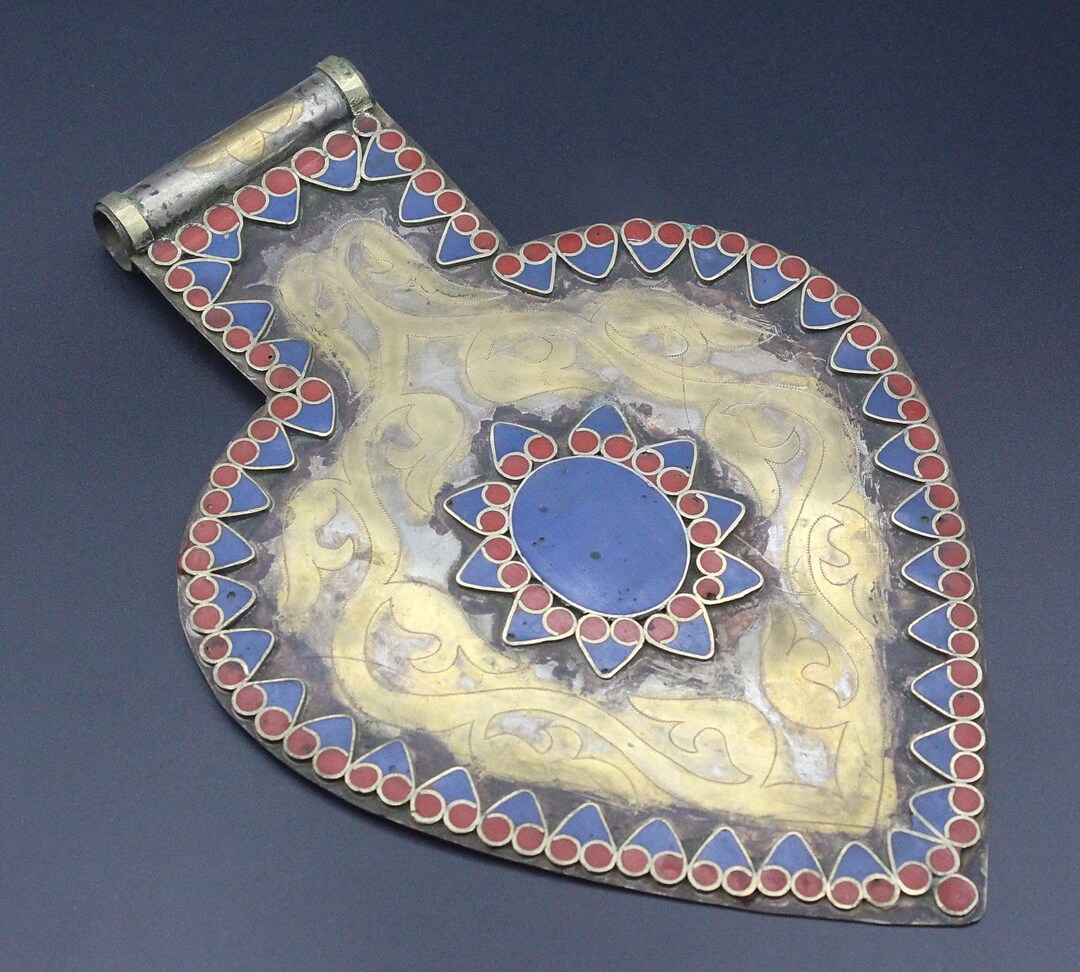 Turkmen Alpaca Asyk Pendant, Heart Shape Pendan Costuming Ethnic Tribal ...