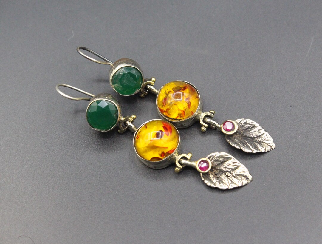 Turkish Earrings, Sterling Silver Ottoman Earrings: Emerald & Bronze ...